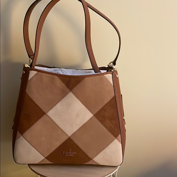 kate spade | Bags | Kate Spade Brown And Cream Checkered Tote Bag ...